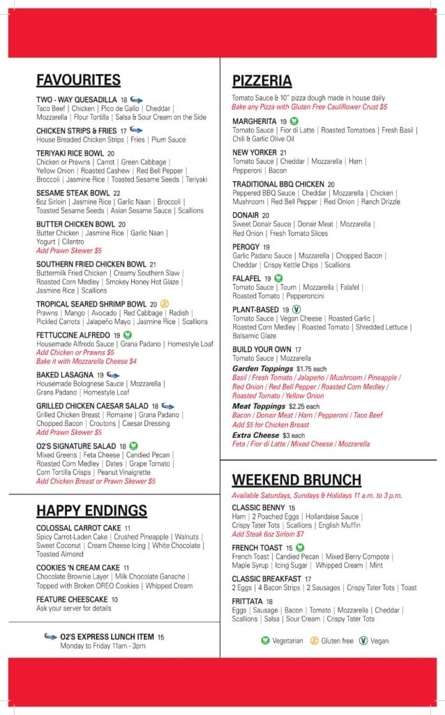 O2's Taphouse & Grill Menu | Edmonton's Best Pub Food